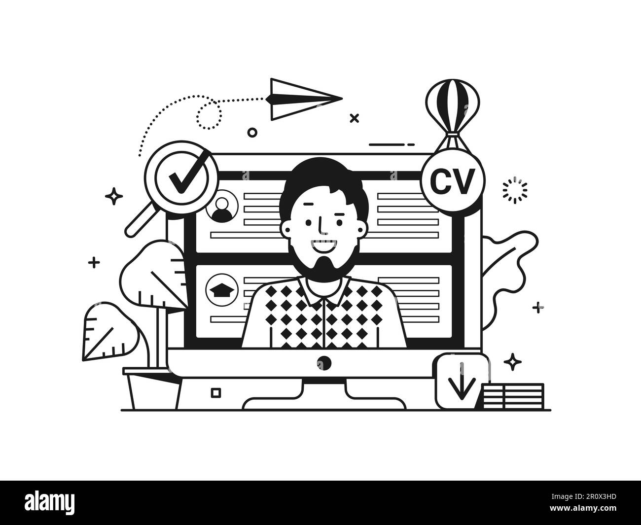 Job Apply CV Building Scene in Line Art Stock Vector Image & Art - Alamy