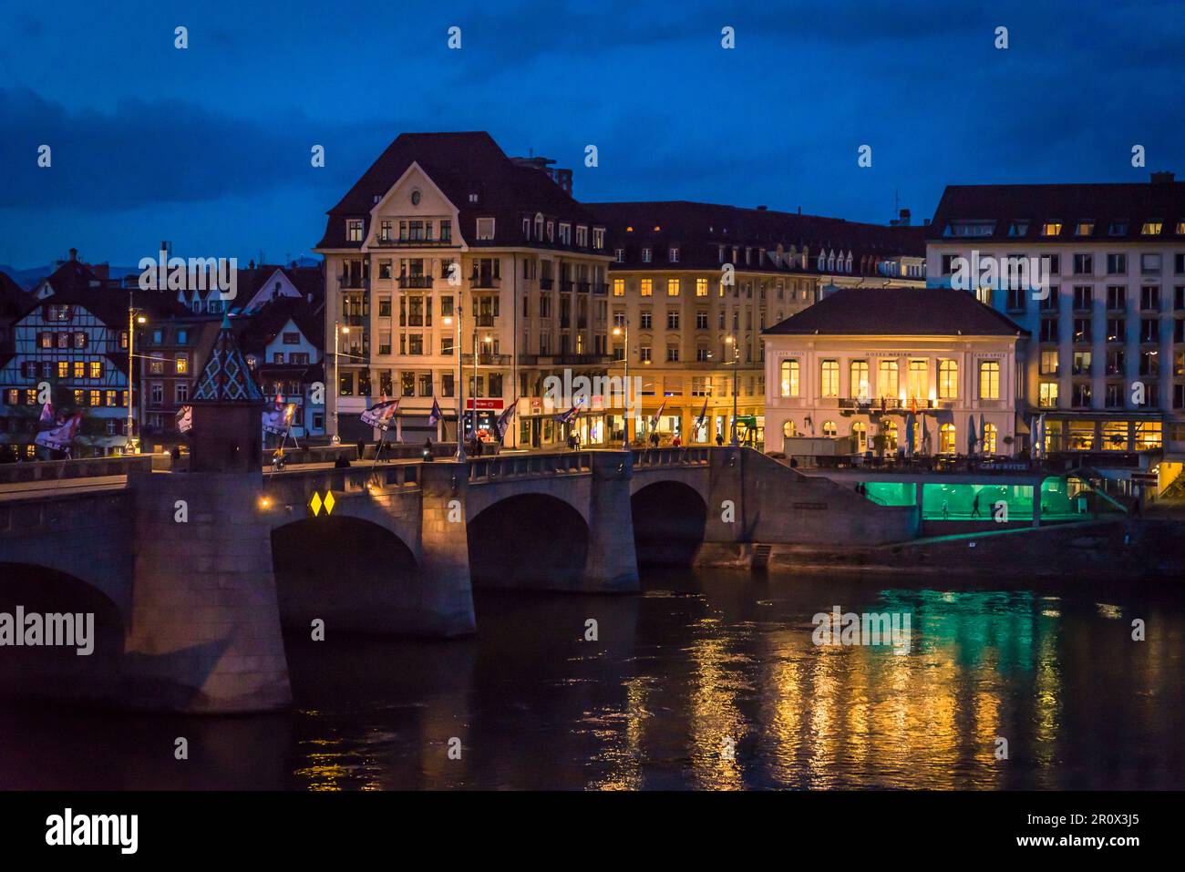 Mittlere Brücke or the Middle Bridge over the Rhine river at night ...