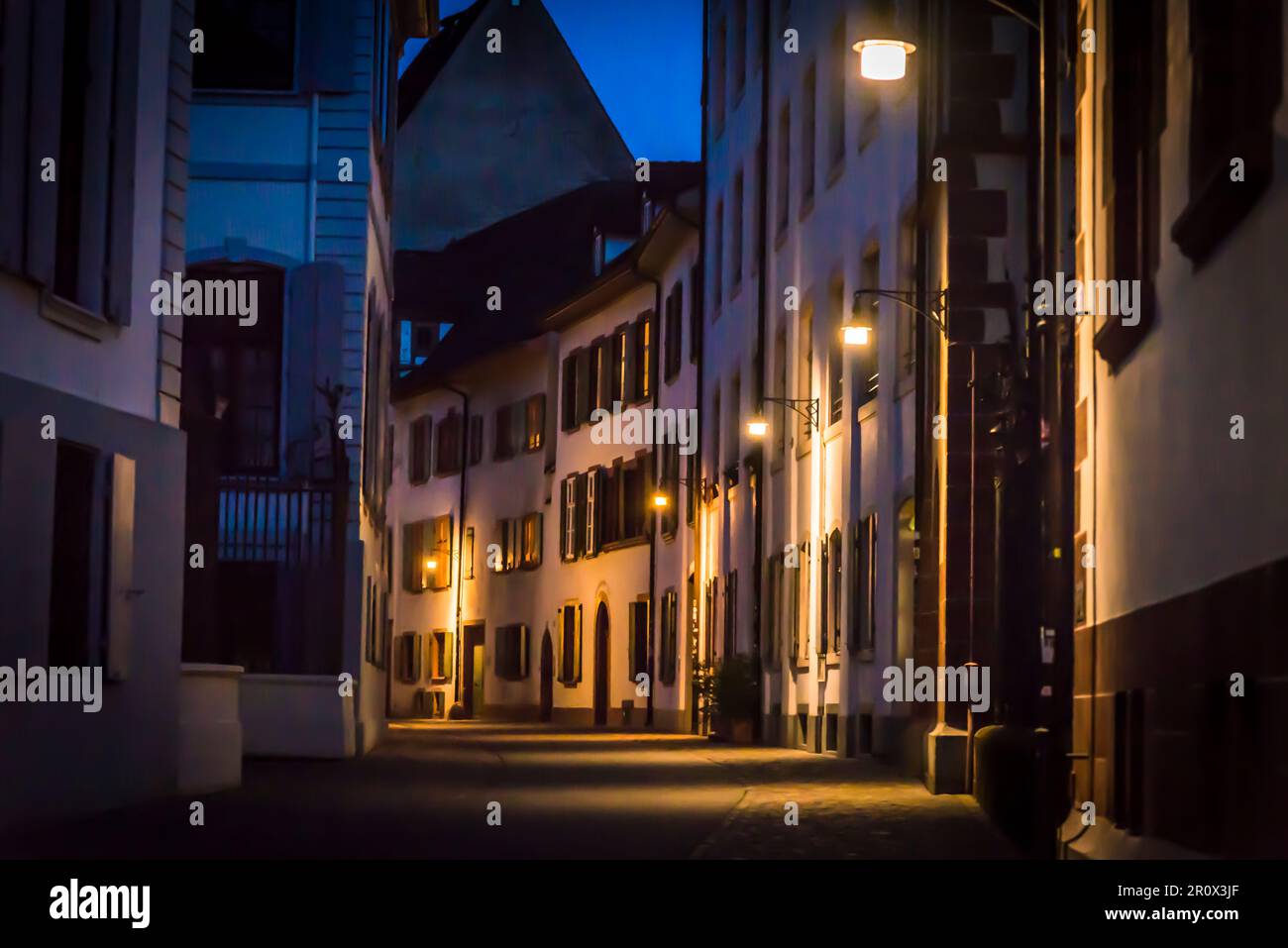 Pedestrianised Zone Of The Old Town With Atmospheric Streets And Architecture At Dusk Basel
