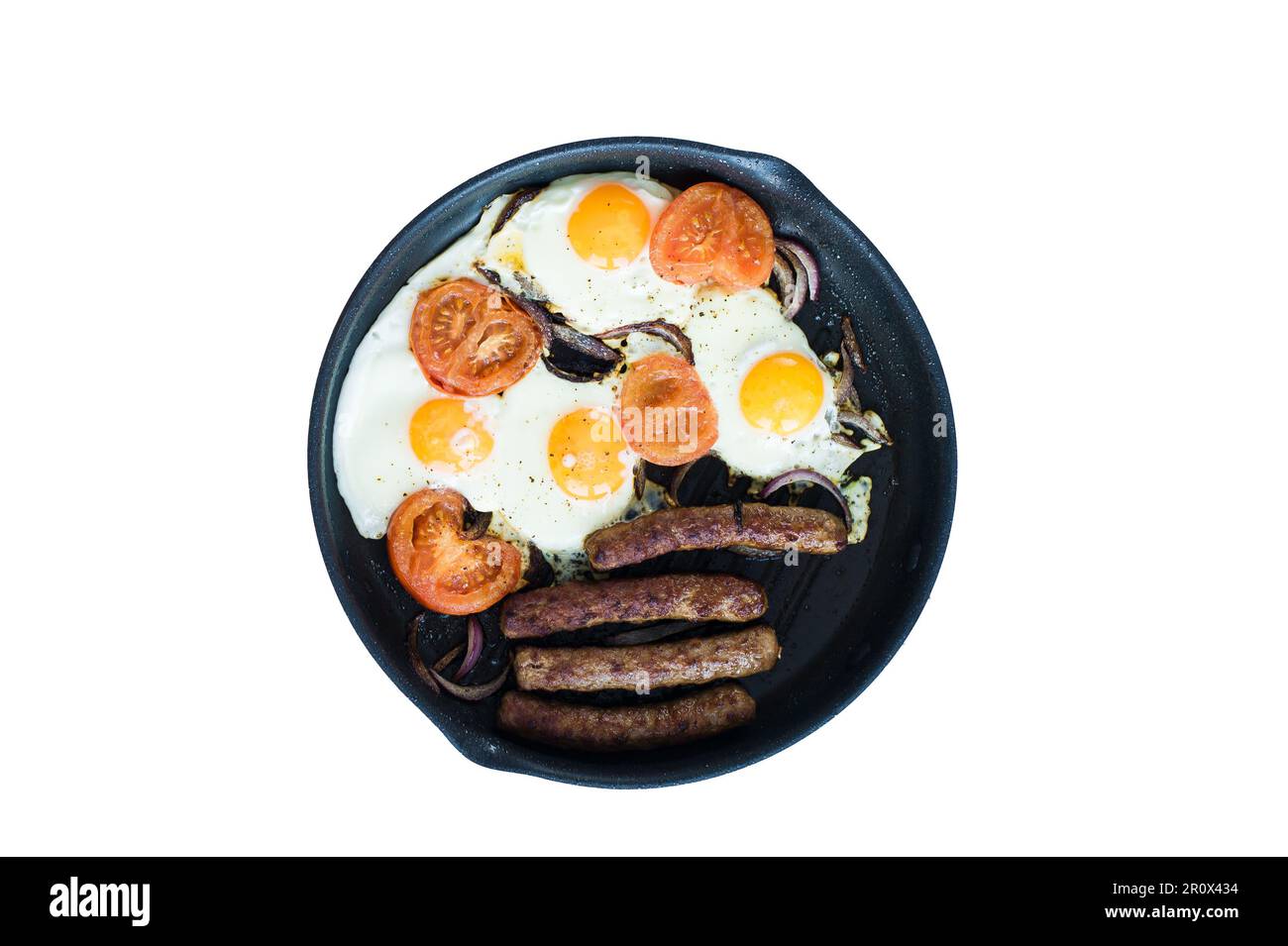 English Breakfast in a pan on a white background Isolated on white ...