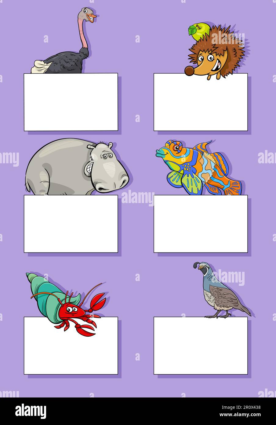 Cartoon illustration of animals with blank cards or banners design set ...