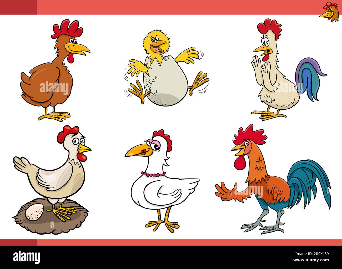 Cartoon illustration of chickens farm birds characters set hi-res stock ...