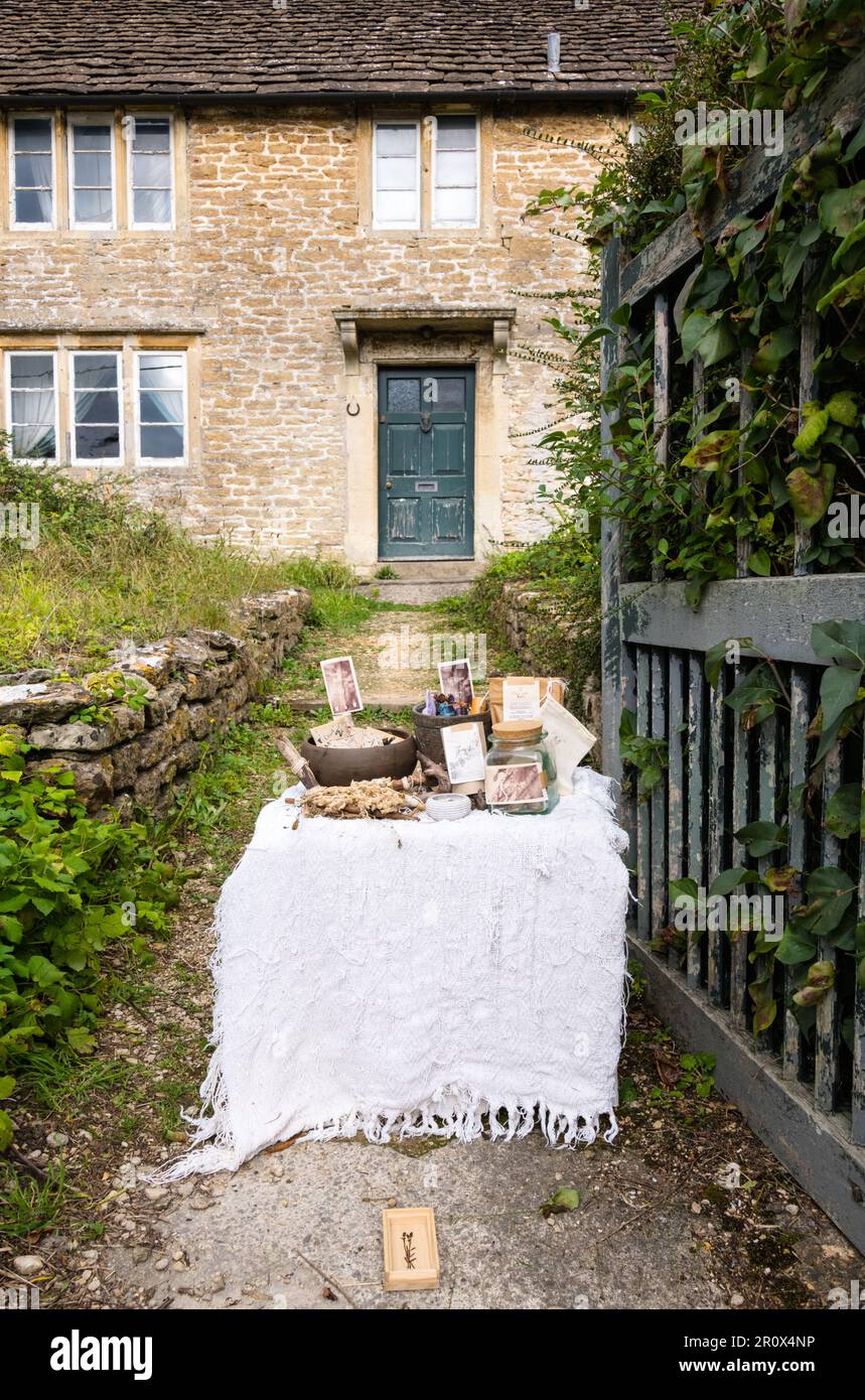 Spells jars and other magic, on sale outside a cottage in Lacock ...