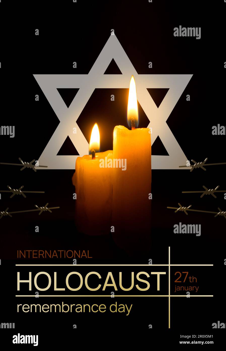 Holocaust Remembrance Day. Yom HaShoah. Bright Burning Candle and the ...