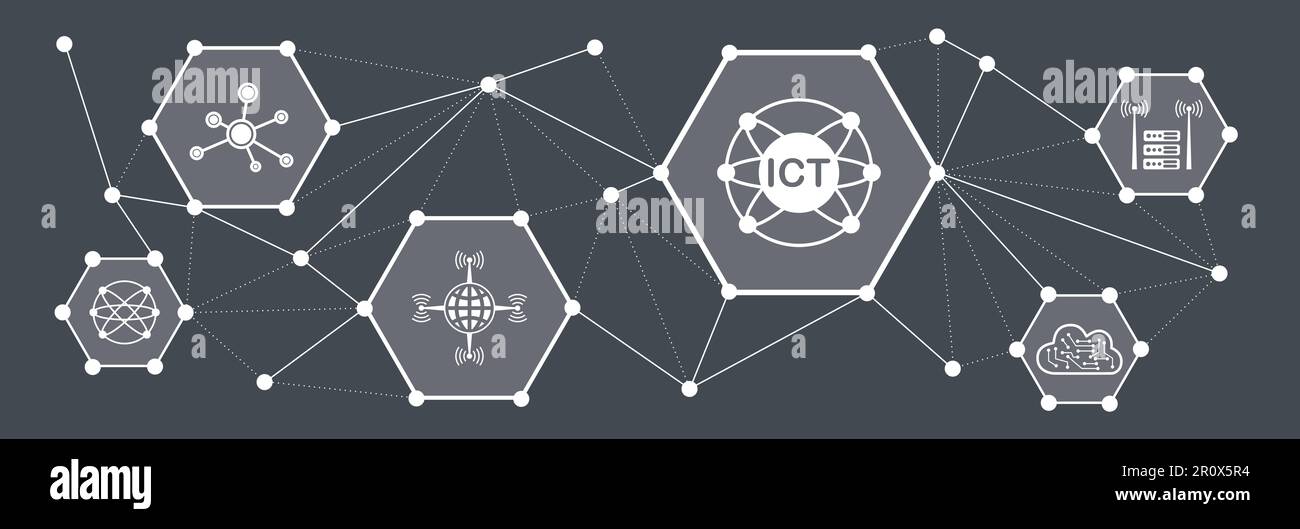 Concept of ict with connected icons Stock Photo - Alamy