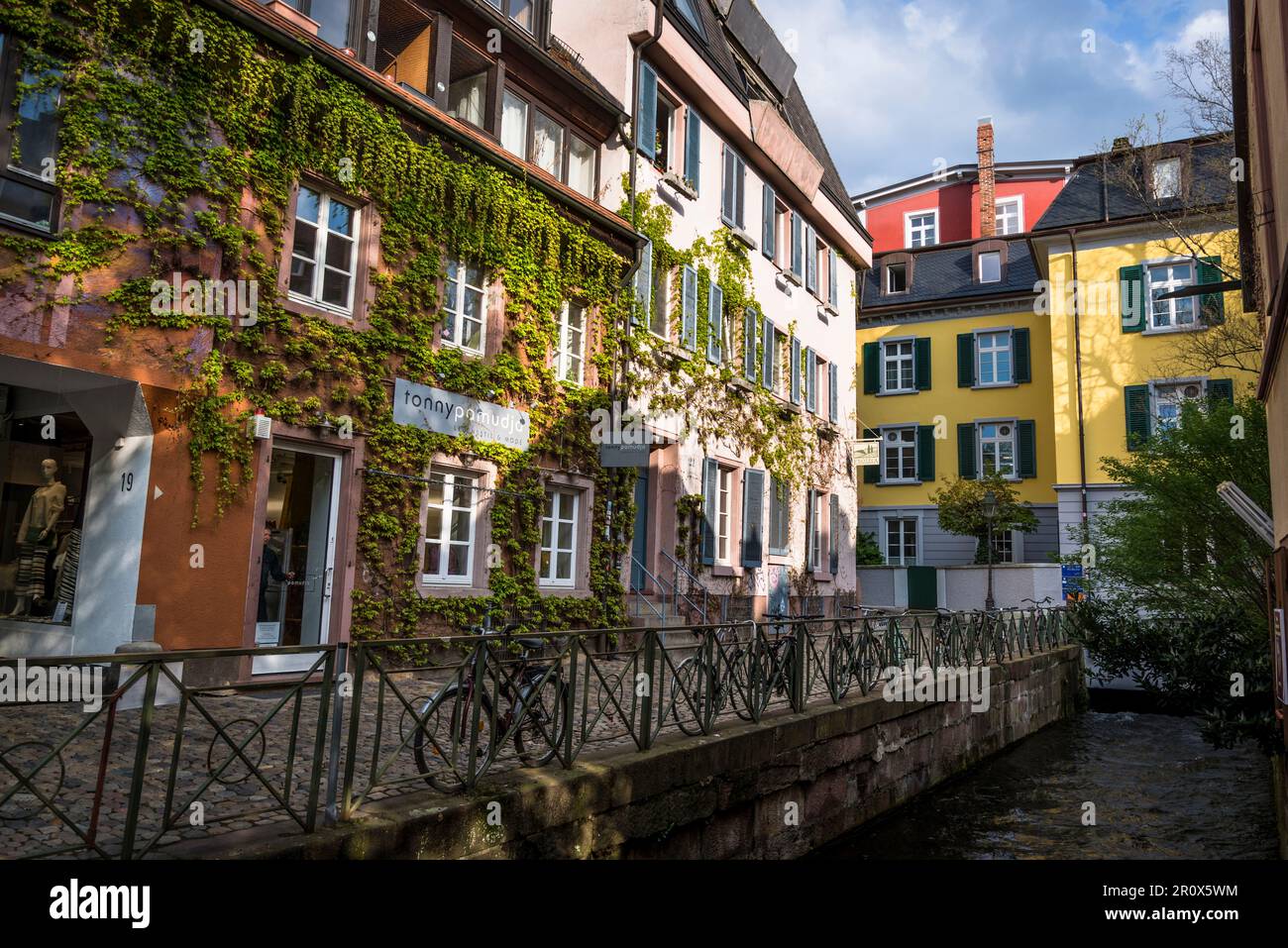 Canal, small river Gewerbekanal in the Old Town, Freiburg im Breisgau ...