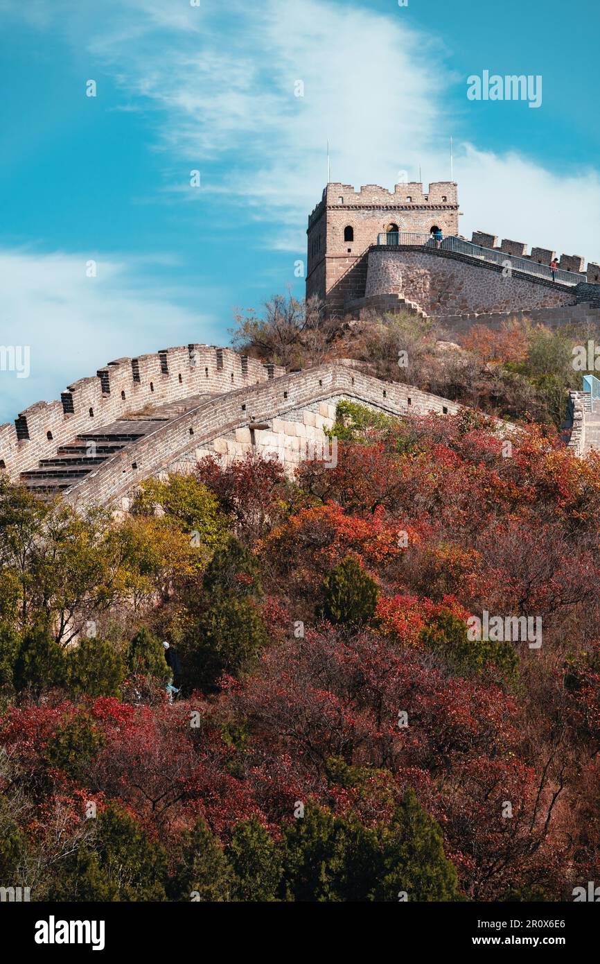 An aerial view of the Great Wall of China, a series of fortifications ...