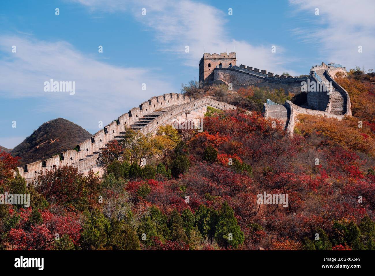 An aerial view of the iconic Great Wall of China, winding through the ...