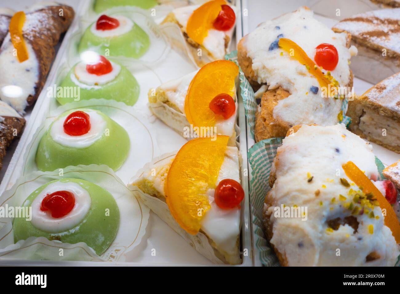 Italian pastry pastries. Traditional Sicilian sweets. Sicilian cassata ...
