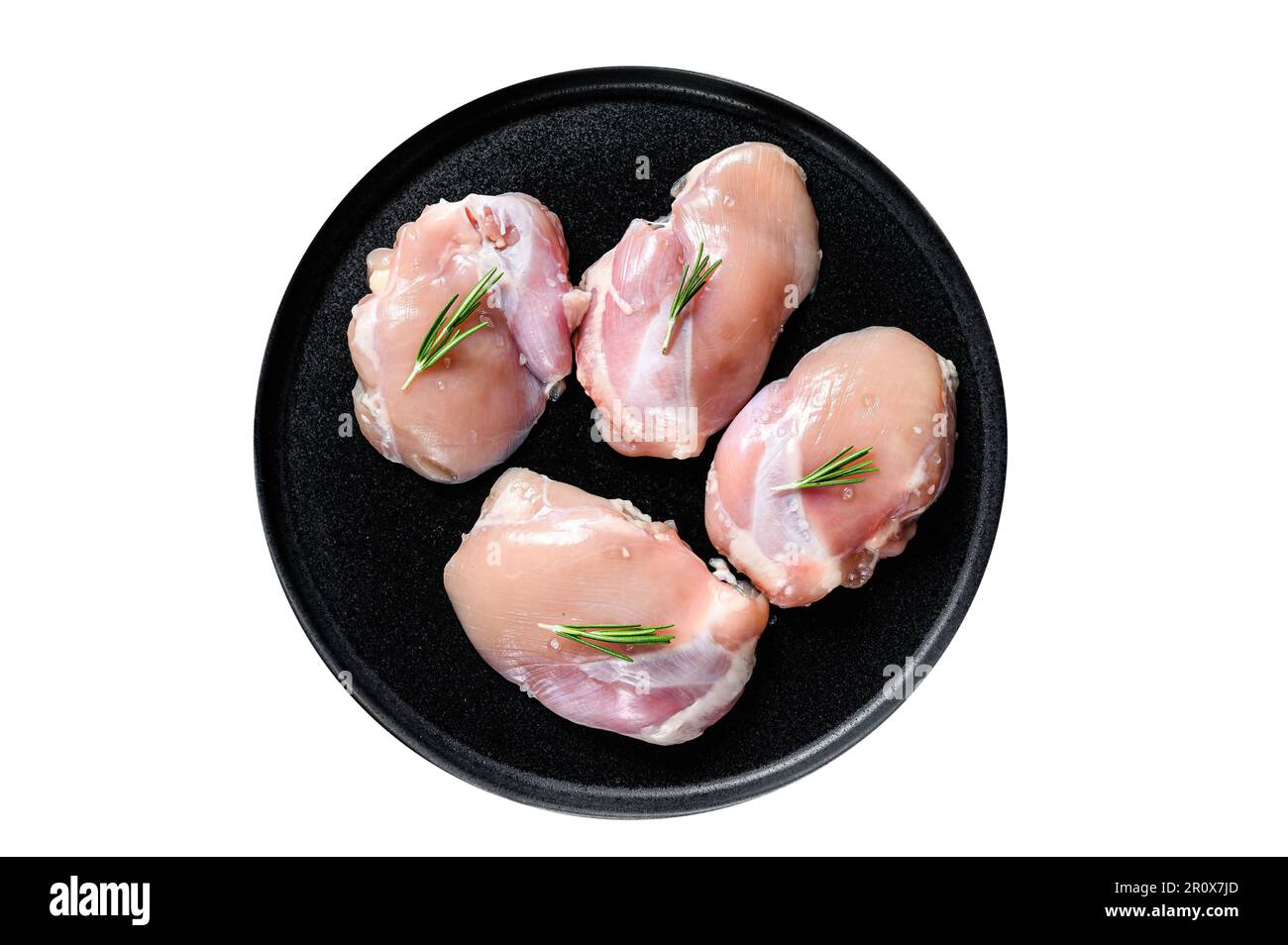 Raw chicken thigh fillet without skin. Farm poultry meat. Isolated on ...