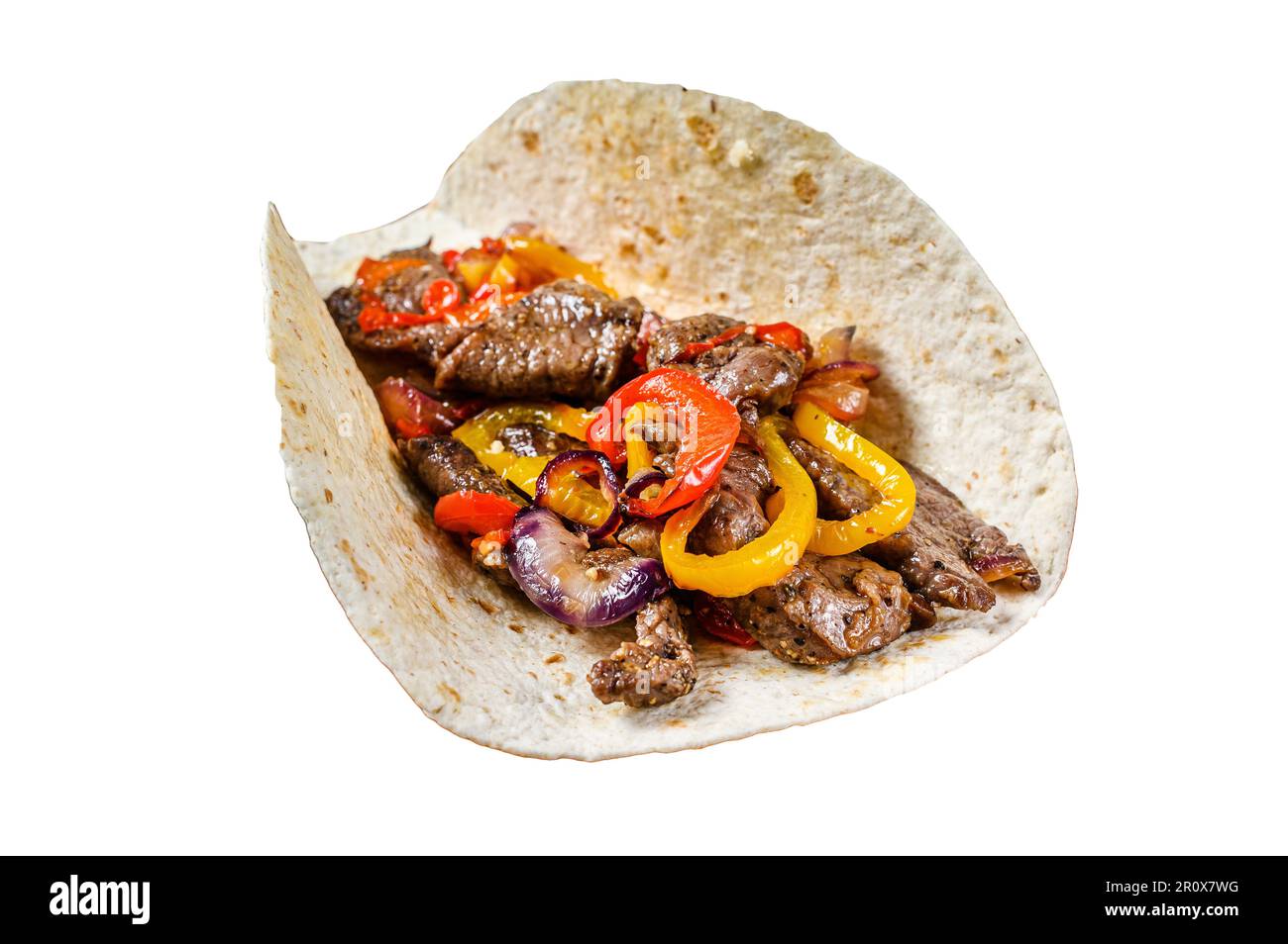 Fajitas Tortilla wraps with beef meat steak stripes, sweet pepper and ...