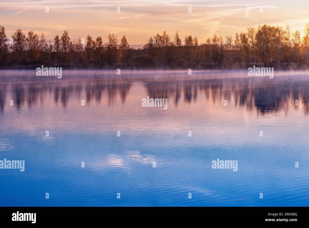 Surface of the lake at cold autumn morning Stock Photo - Alamy