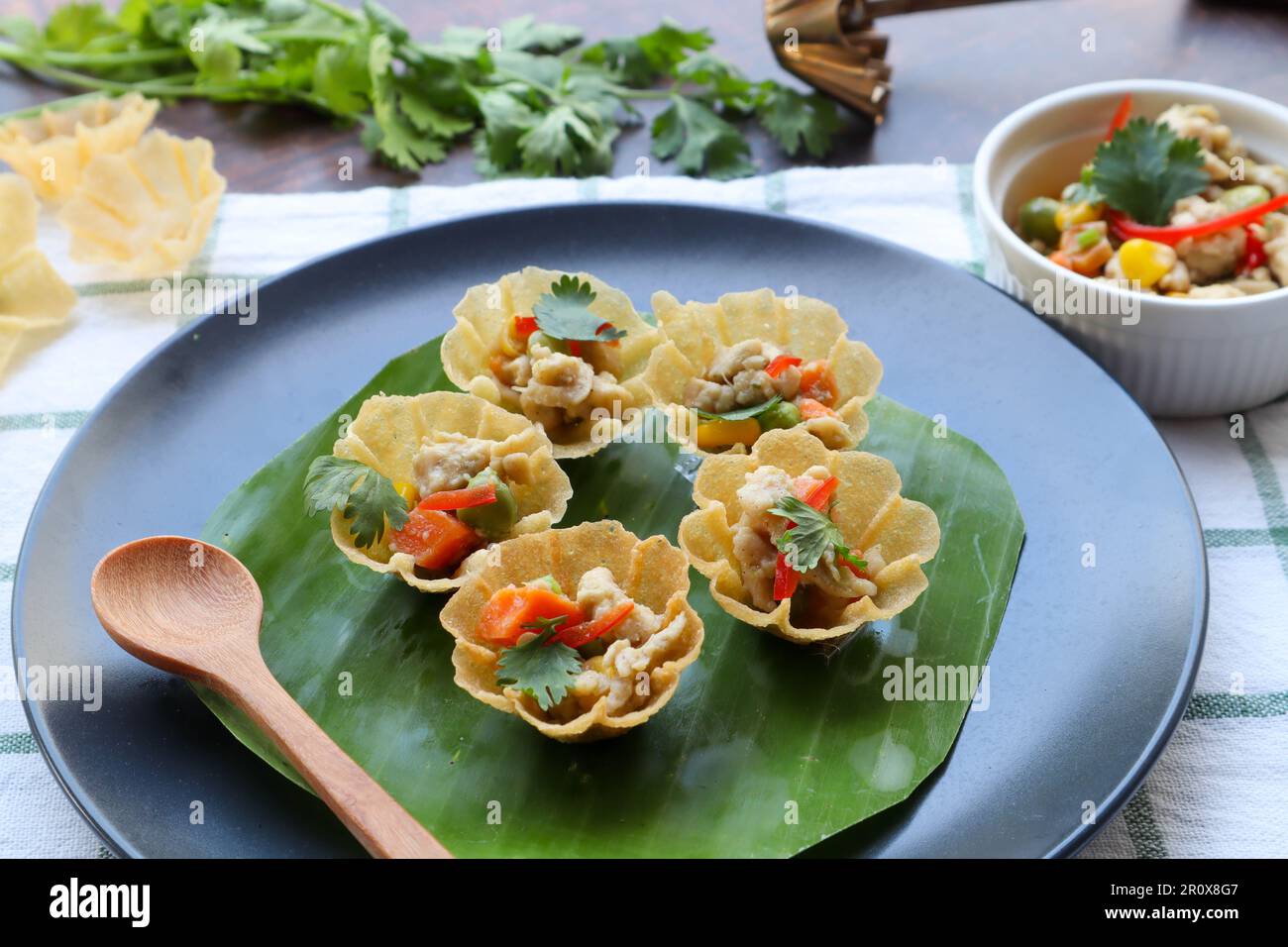 Kratong Thong - Mini crispy cup made from flour and filled with minced ...