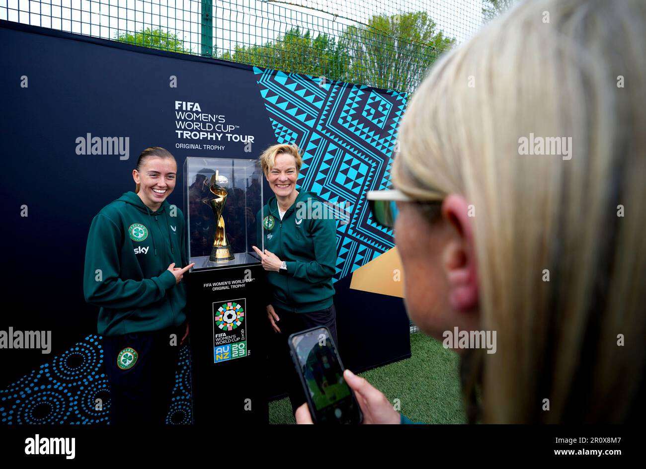Former player Olivia O'Toole takes a photo of Republic of Ireland ...