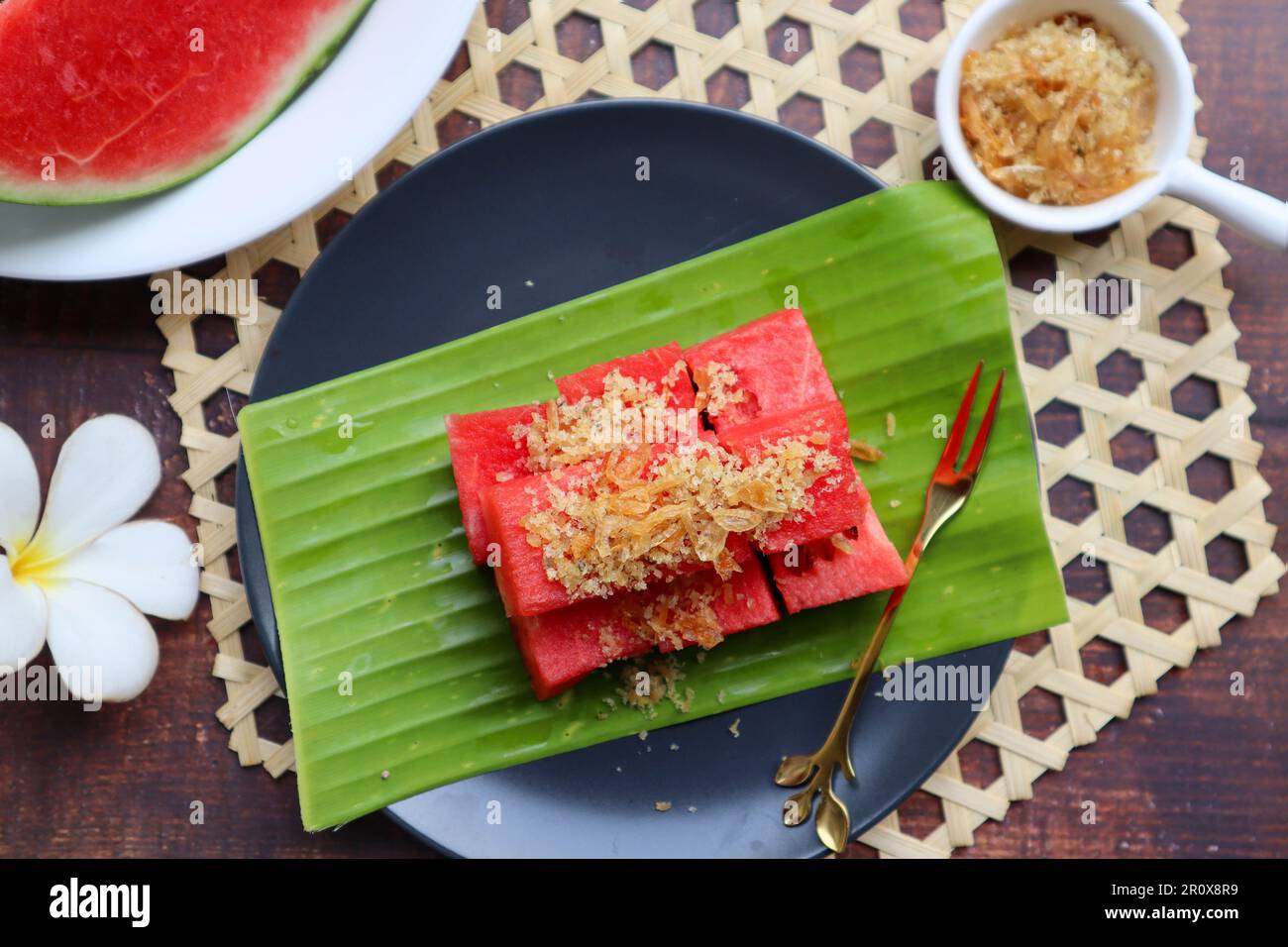 Watermelon with Sweet Dried Fish Crispy Shallot Dip - Thai Authentic ...