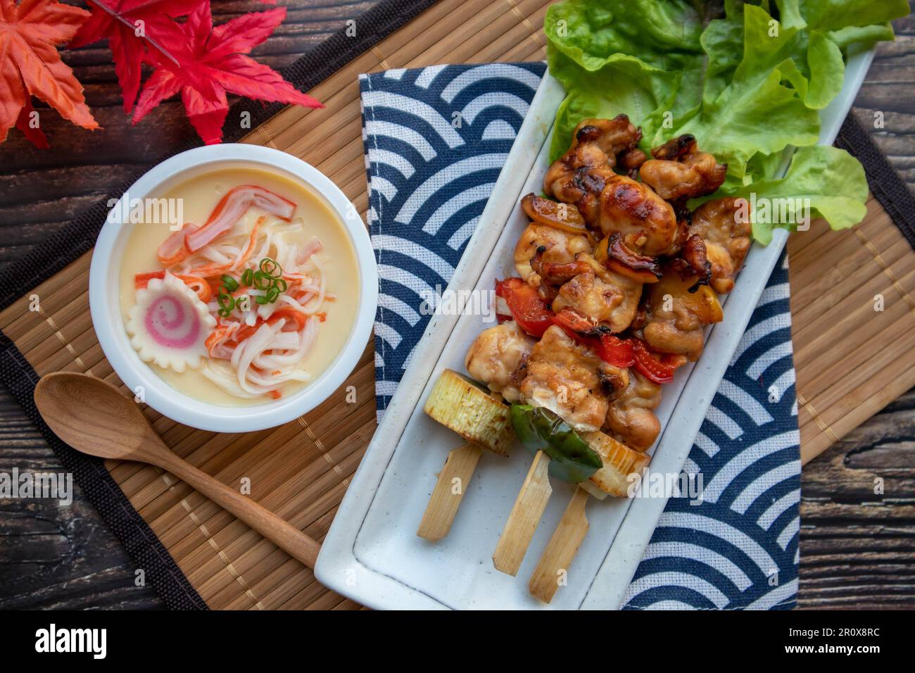 Yakitori and Chawan Mushi - Japanese chicken skewer and steamed egg ...