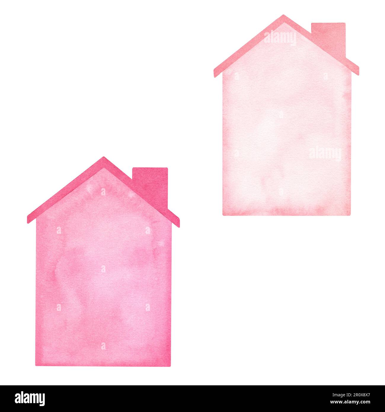 A set of watercolor illustrations of houses with roofs and chimneys in ...