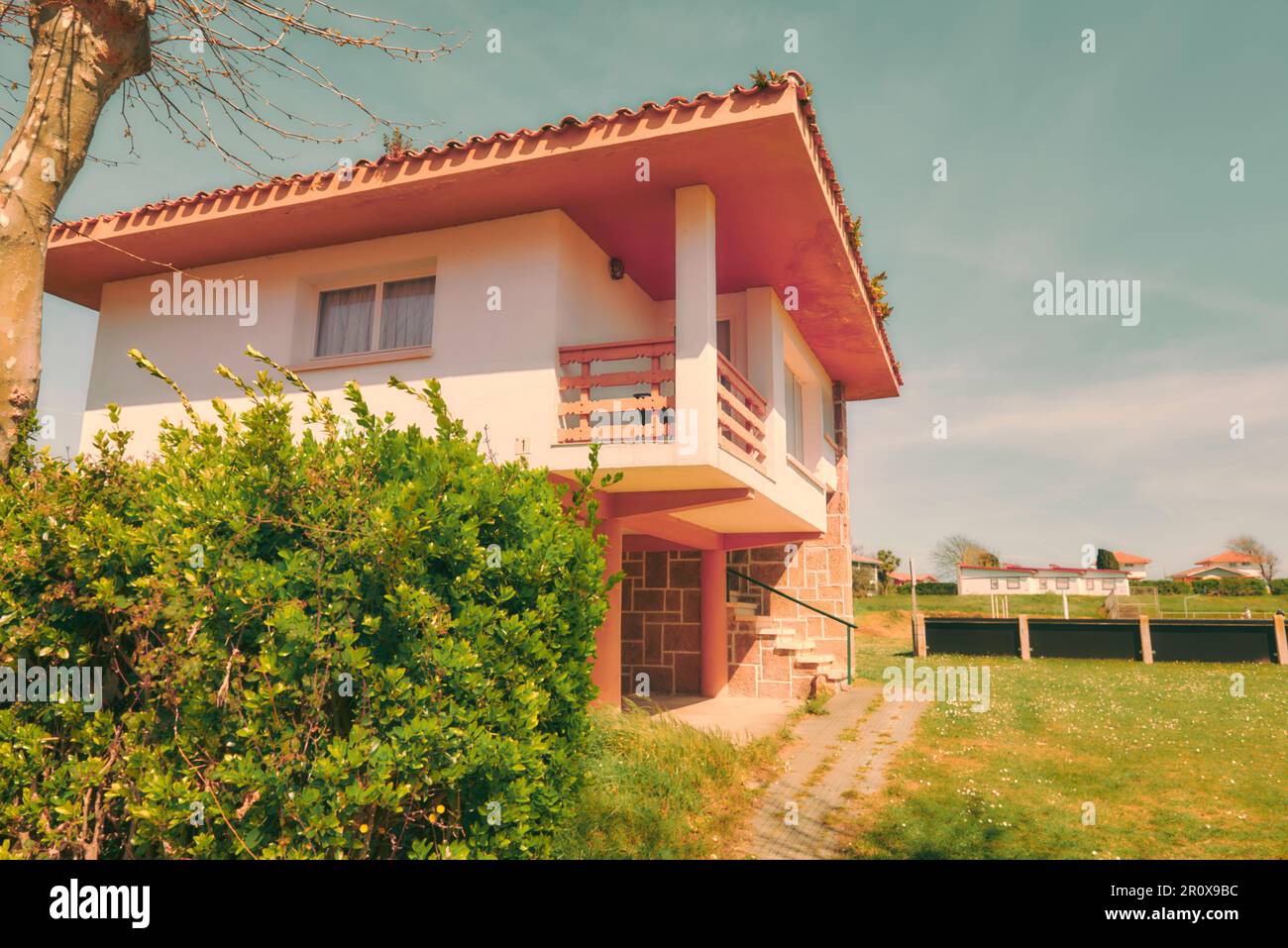 Mid century style abandoned houses of the village Perlora in Asturias ...