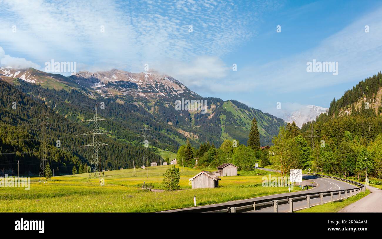 Summer Alps mountain valley panorama landscape from road, Austria Stock ...