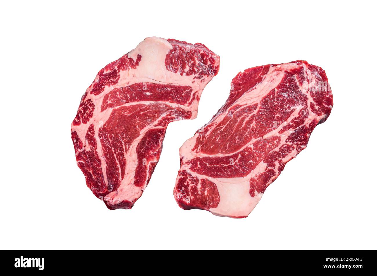 Raw chuck eye roll steaks premium beef meat. Isolated on white ...