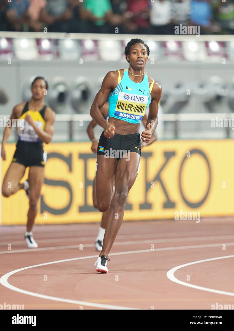 Shaunae MILLER-UIBO running the 400m at the 2019 World Athletics ...