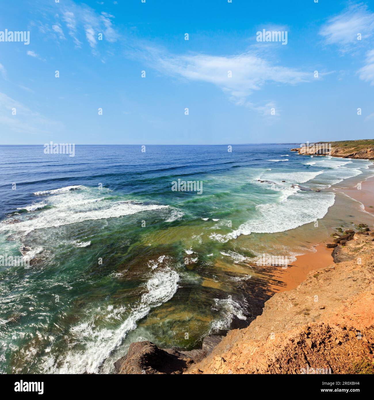 Summer Atlantic ocean coast landscape and Monte Clerigo beach (Aljezur ...
