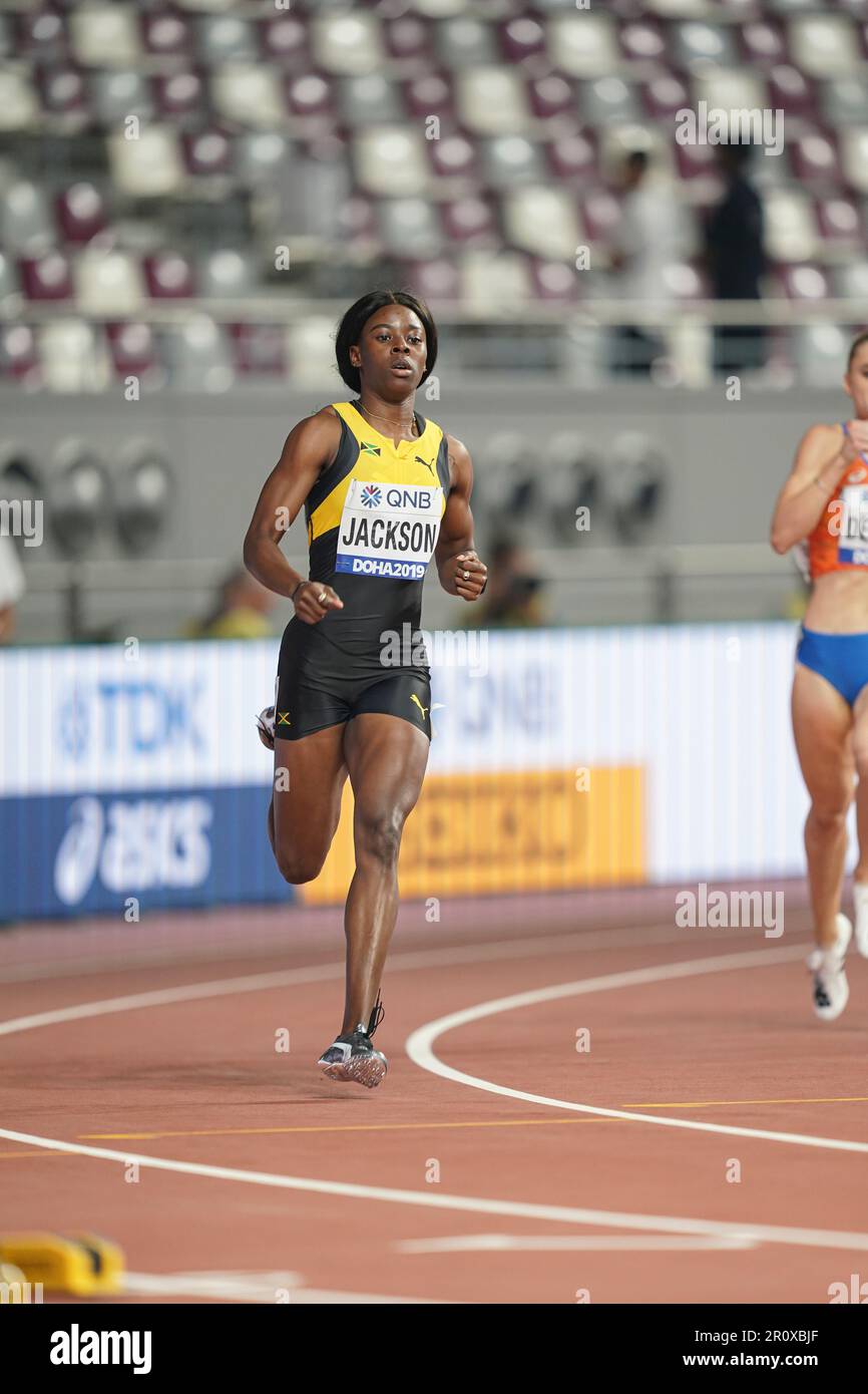 Shericka JACKSON running the 400m at the 2019 World Athletics ...