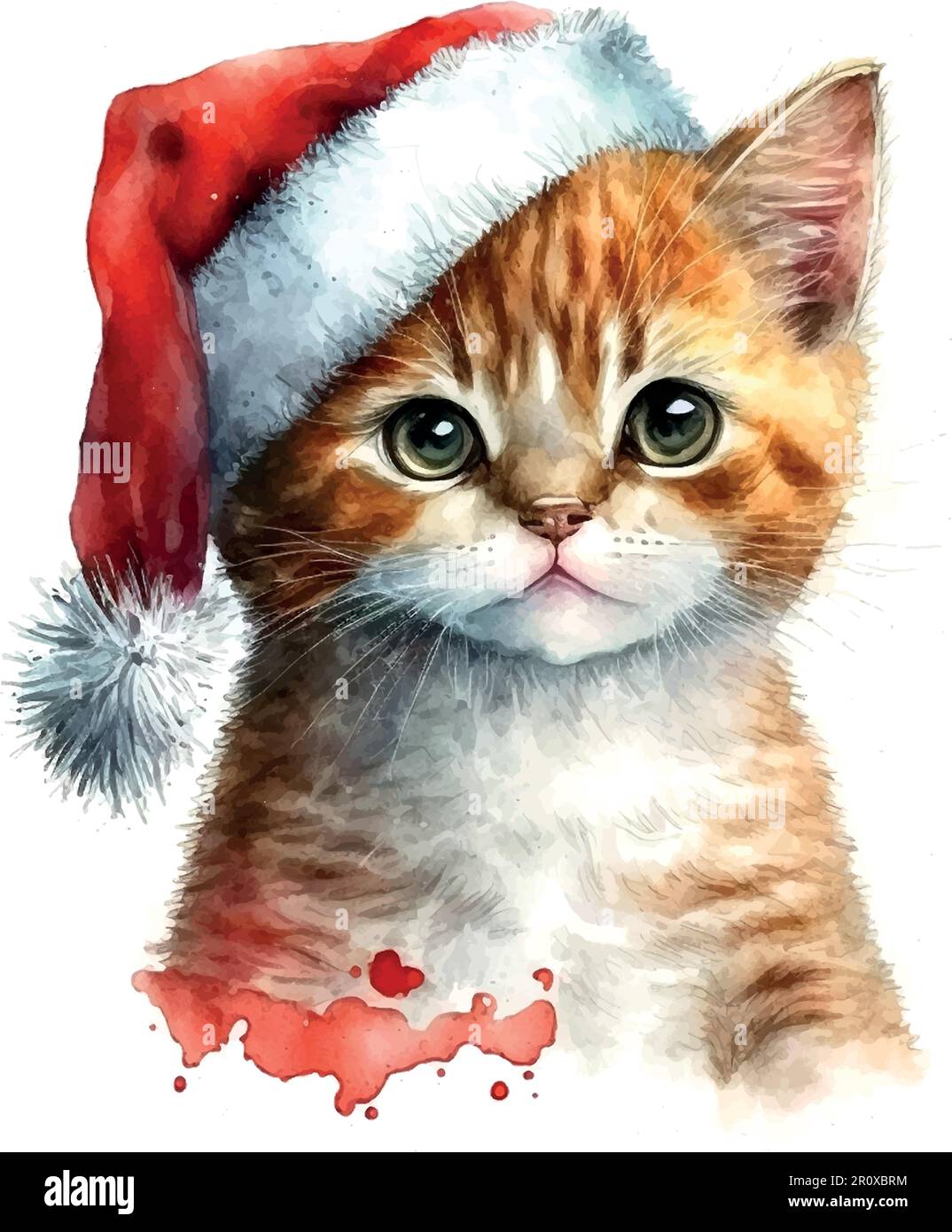 Christmas little cat watercolor in sketch style Hand drawn sketch ...