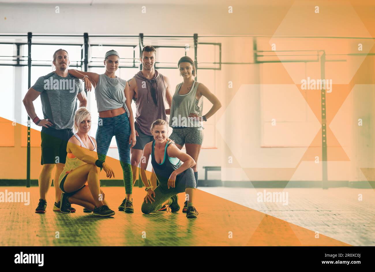 Fitness, group of people and portrait at gym for exercise, workout and ...