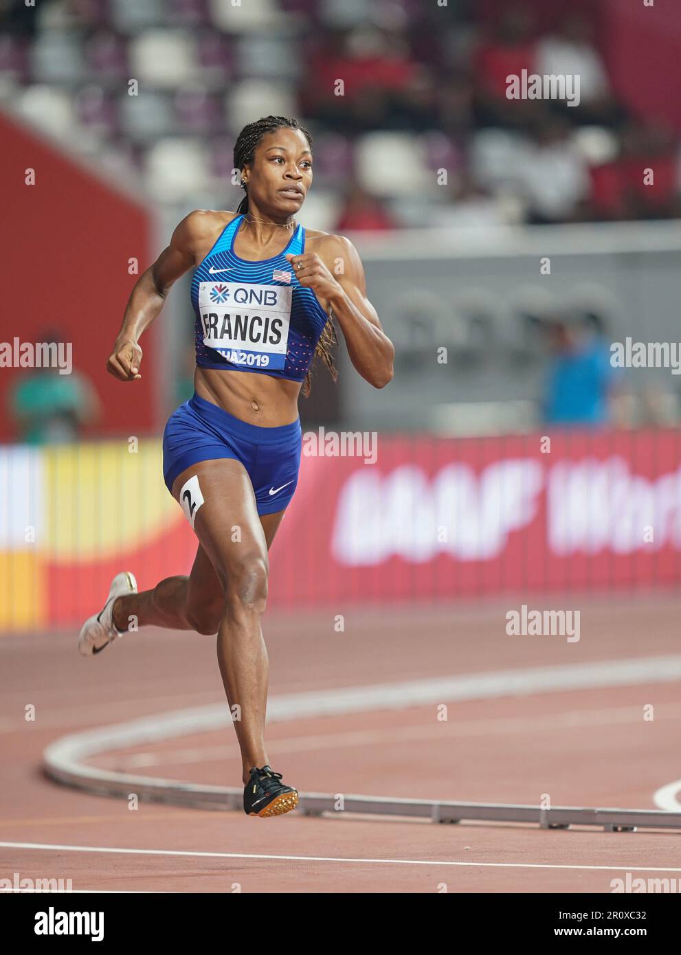 Phyllis Francis running the 400m at the 2019 World Athletics ...
