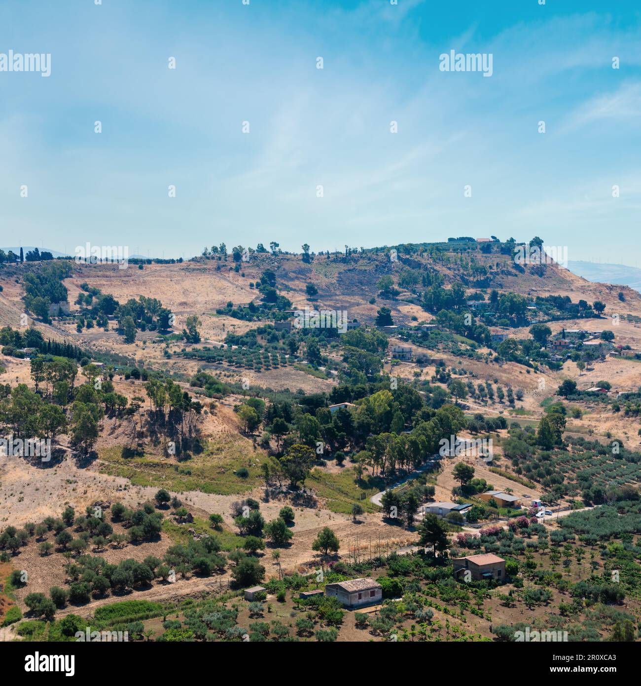 View to road, gardens and mountain from famous ancient ruins in Valley ...