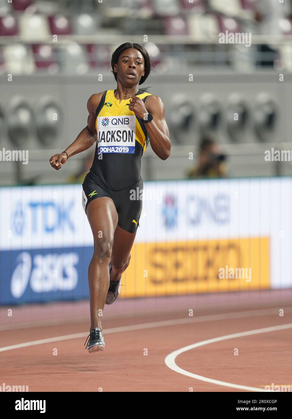 Shericka JACKSON running the 400m at the 2019 World Athletics ...