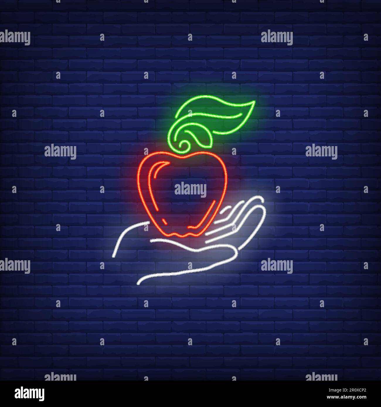 Apple in hand neon sign Stock Vector Image & Art - Alamy