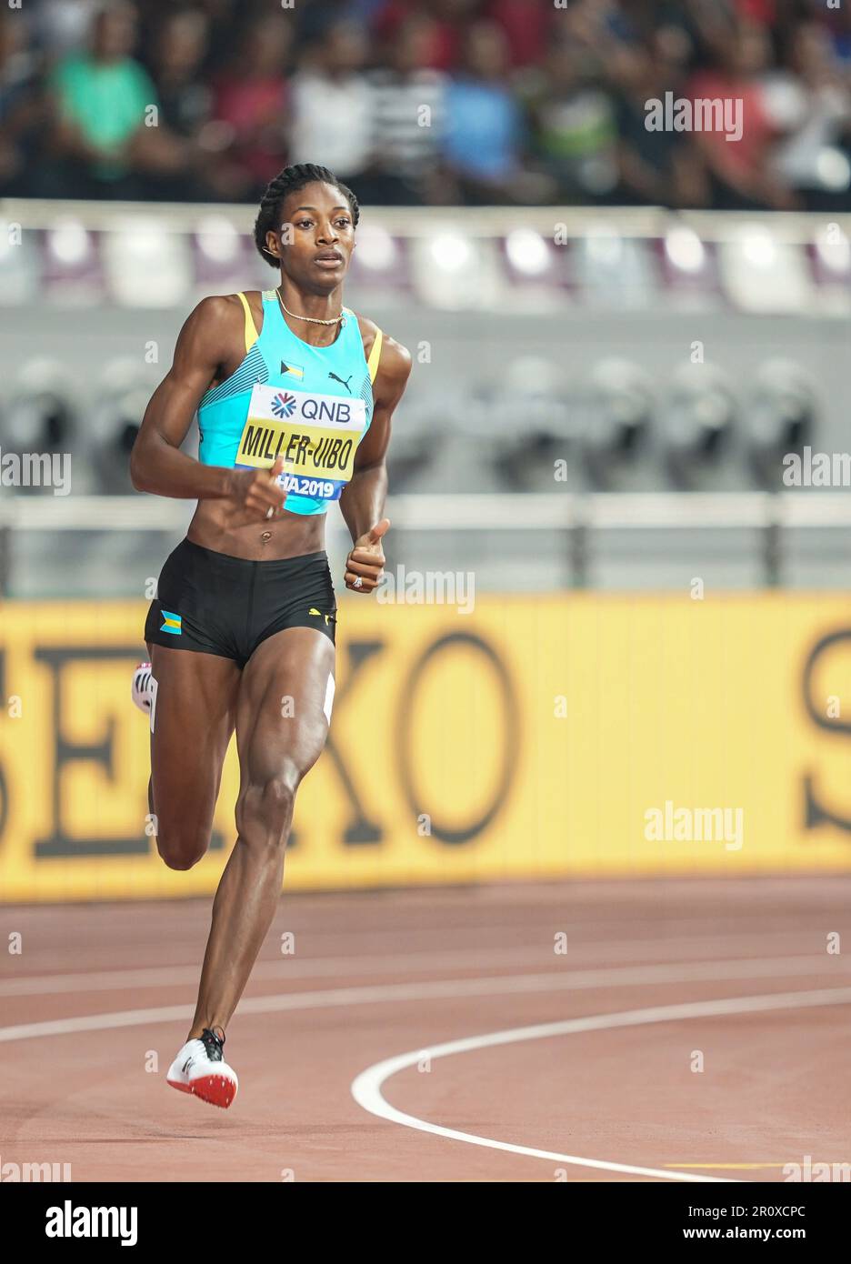 Shaunae MILLER-UIBO running the 400m at the 2019 World Athletics ...