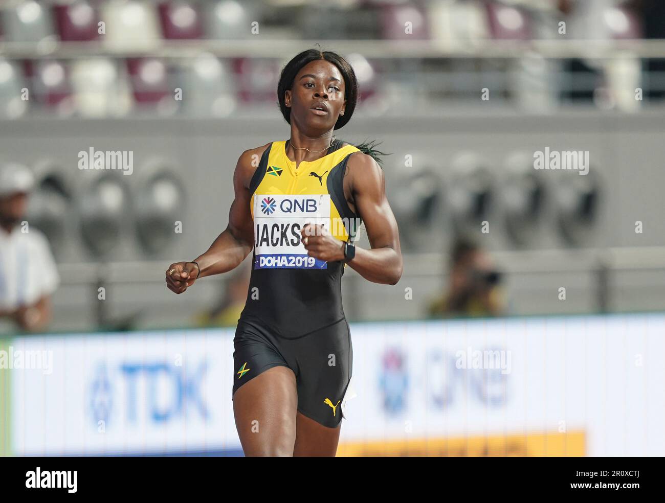 Shericka JACKSON running the 400m at the 2019 World Athletics ...
