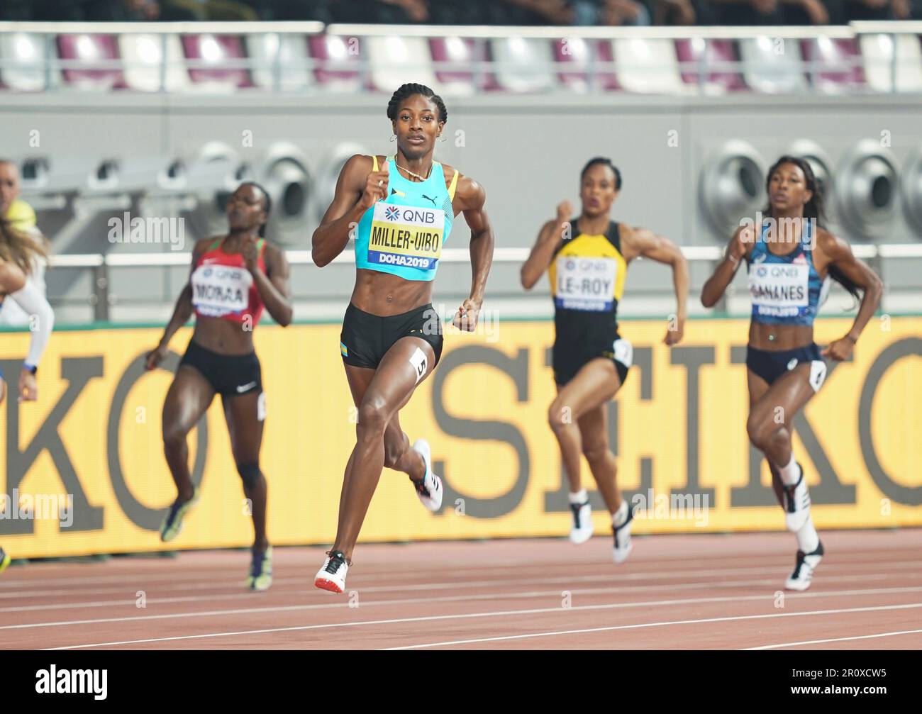Shaunae MILLER-UIBO running the 400m at the 2019 World Athletics ...
