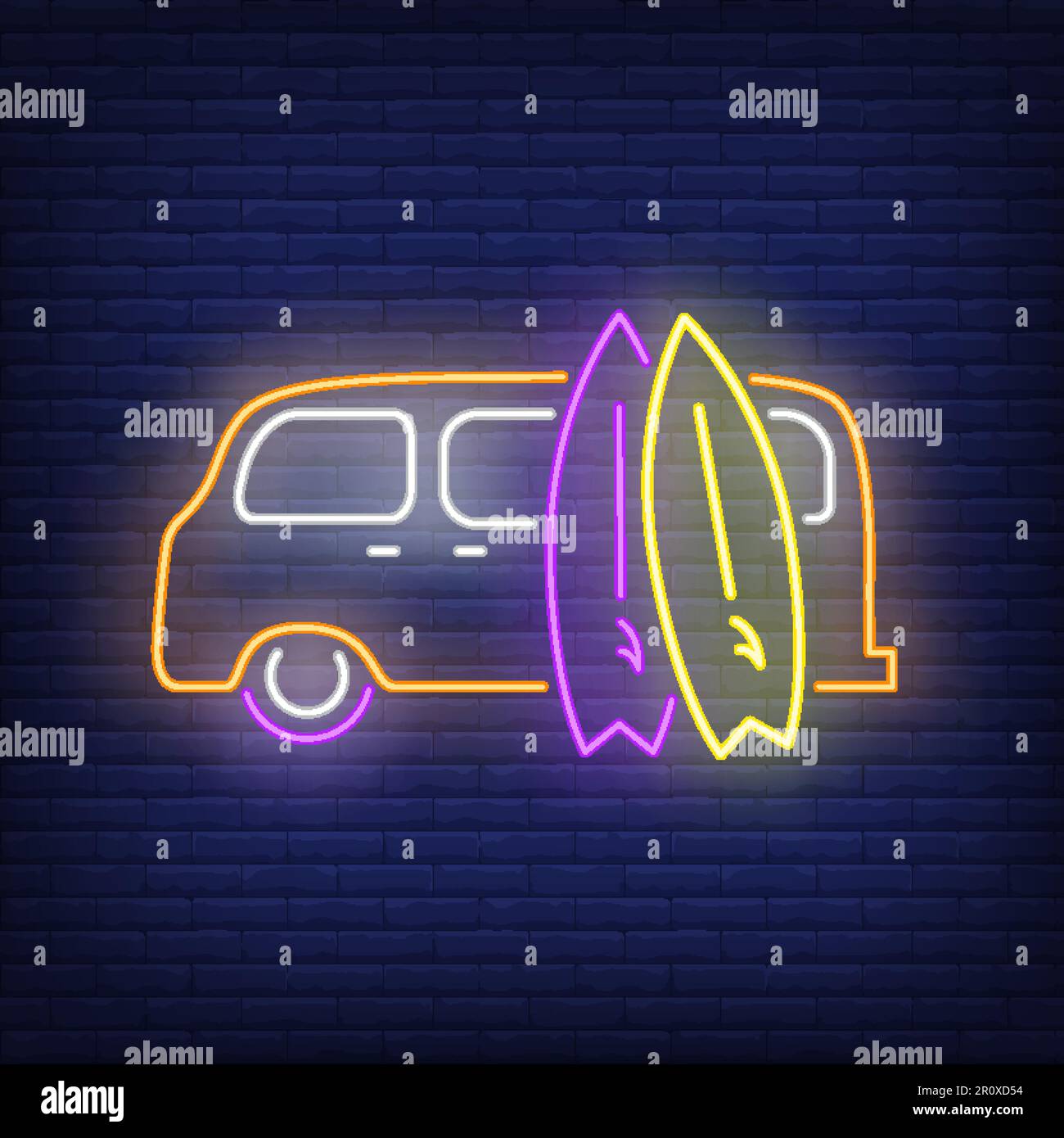 Van with surfboards neon sign Stock Vector Image & Art - Alamy