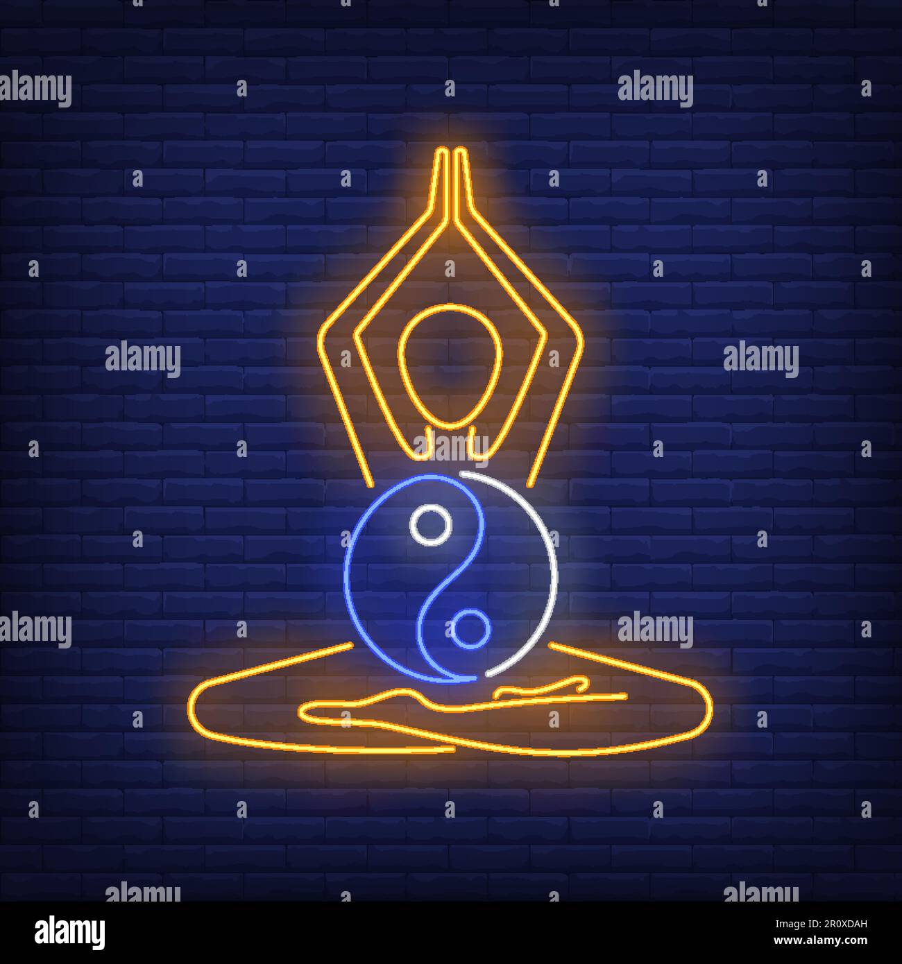 Meditating person silhouette and yin yang neon sign Stock Vector Image ...