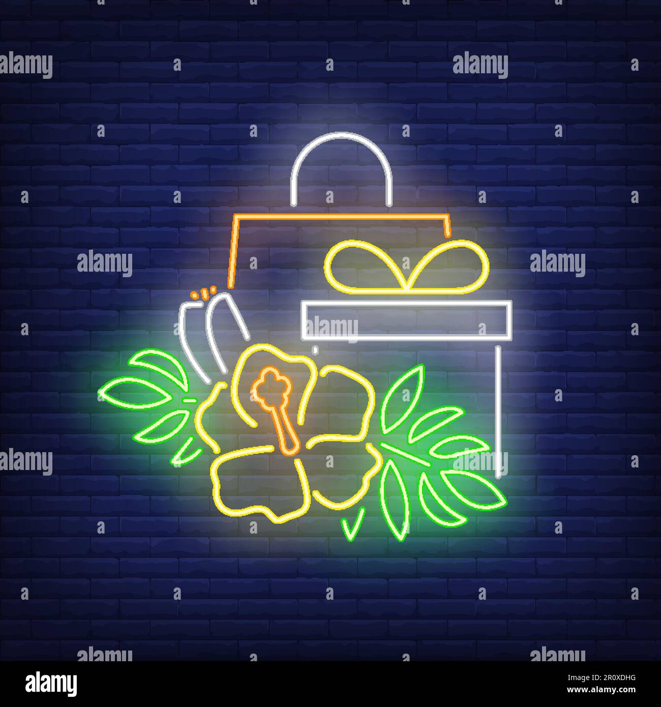 Paper bag and gift box with flowers neon sign Stock Vector Image & Art ...
