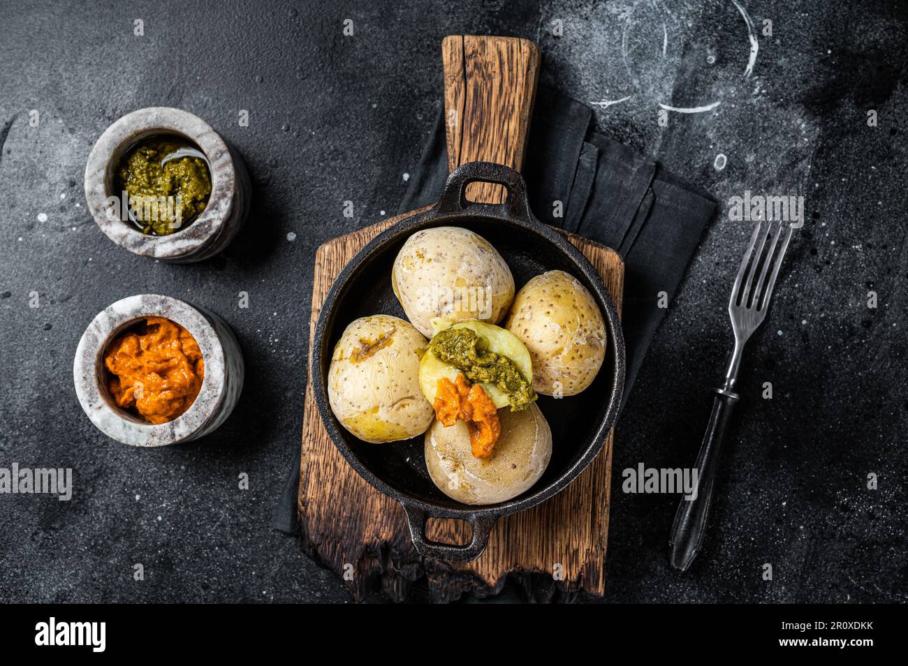 Papas arrugadas Canary islands wrinkled potatoes with green and red ...