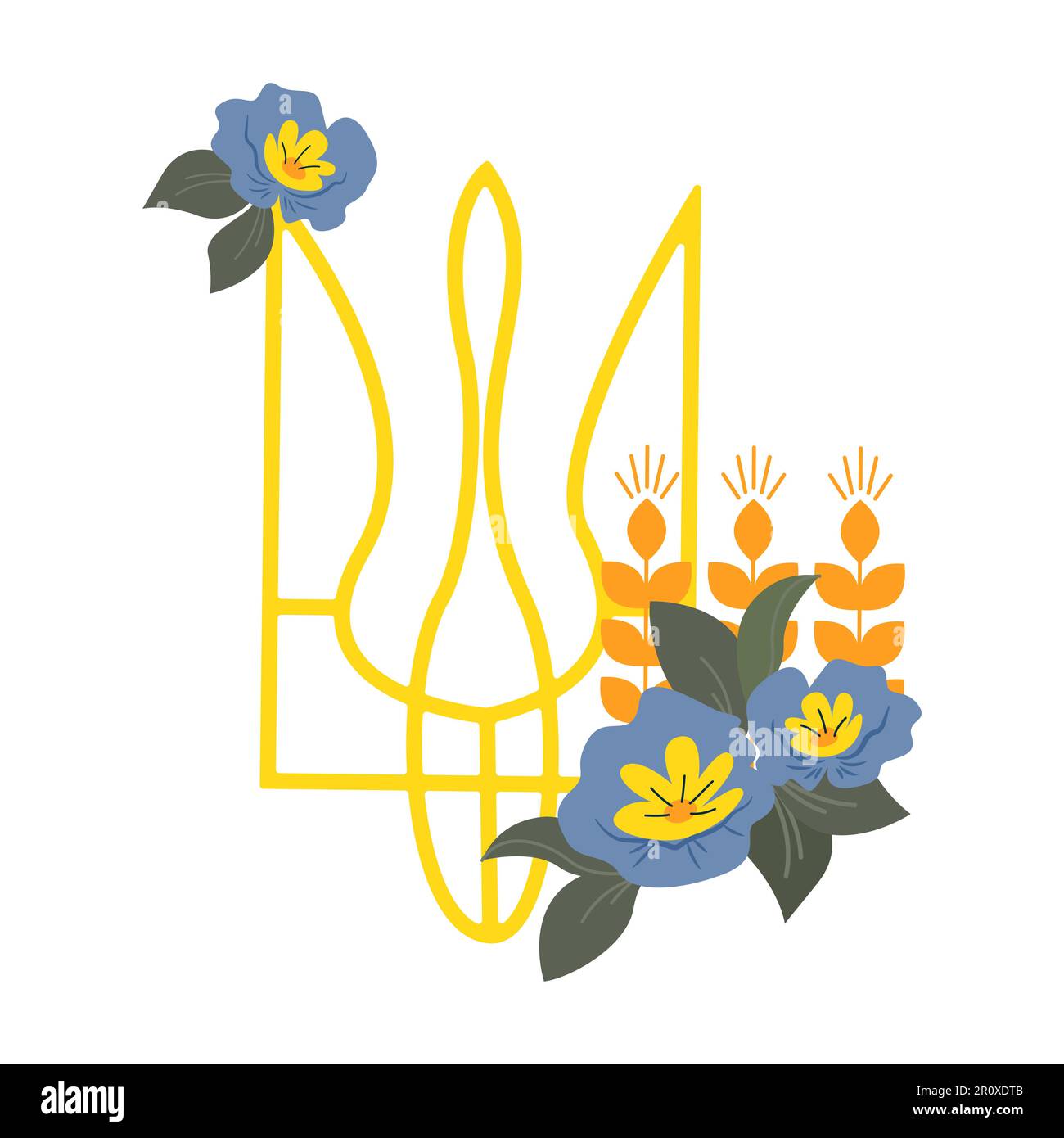 Emblem of Ukraine on the background decorated with flowers on white ...