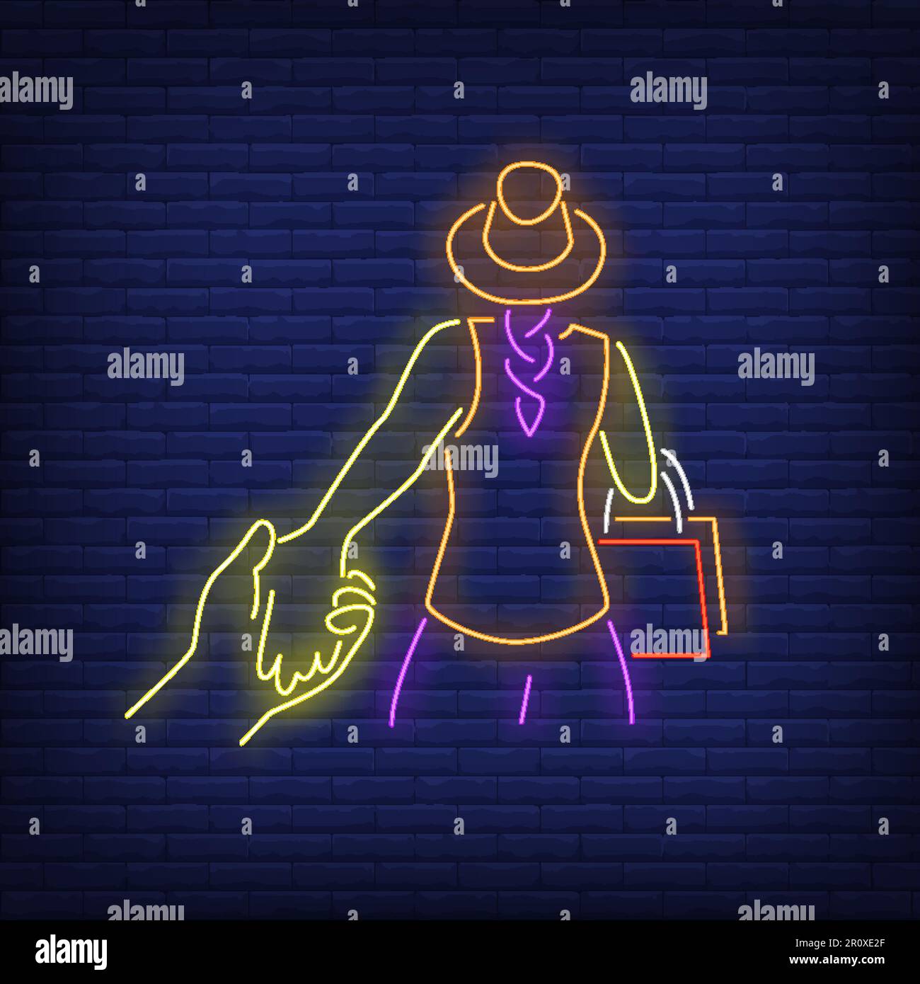 Follow me, woman carrying shopping bags neon sign Stock Vector Image ...