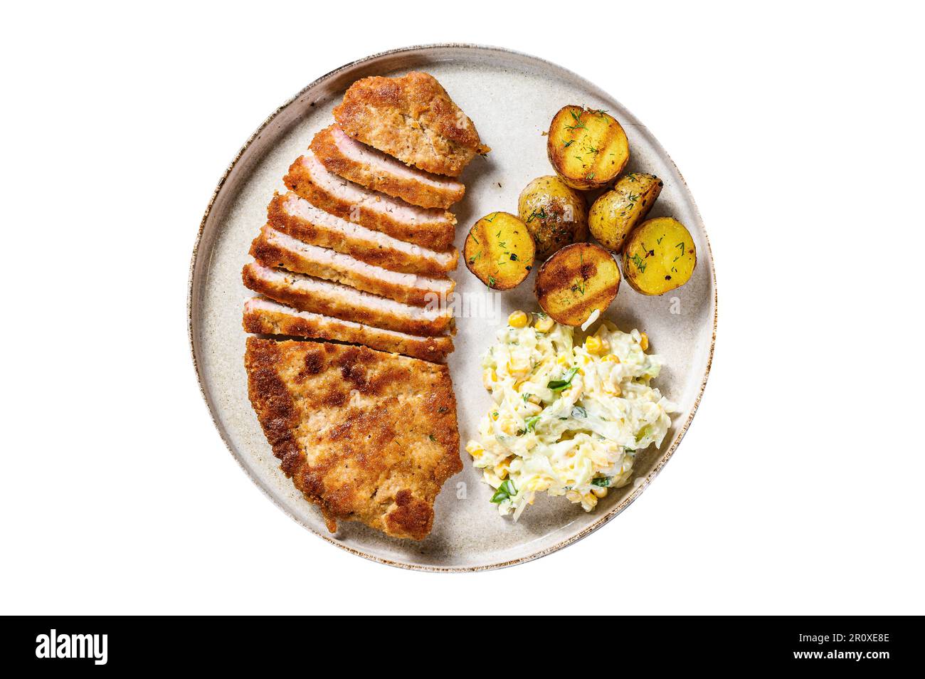 Homemade breaded german weiner schnitzel with potatoes and salad ...