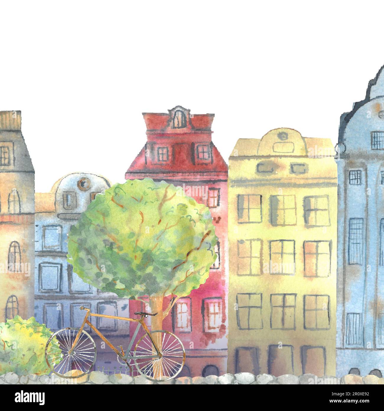 isolated illustration of a street in scandinavia drawn in watercolor ...