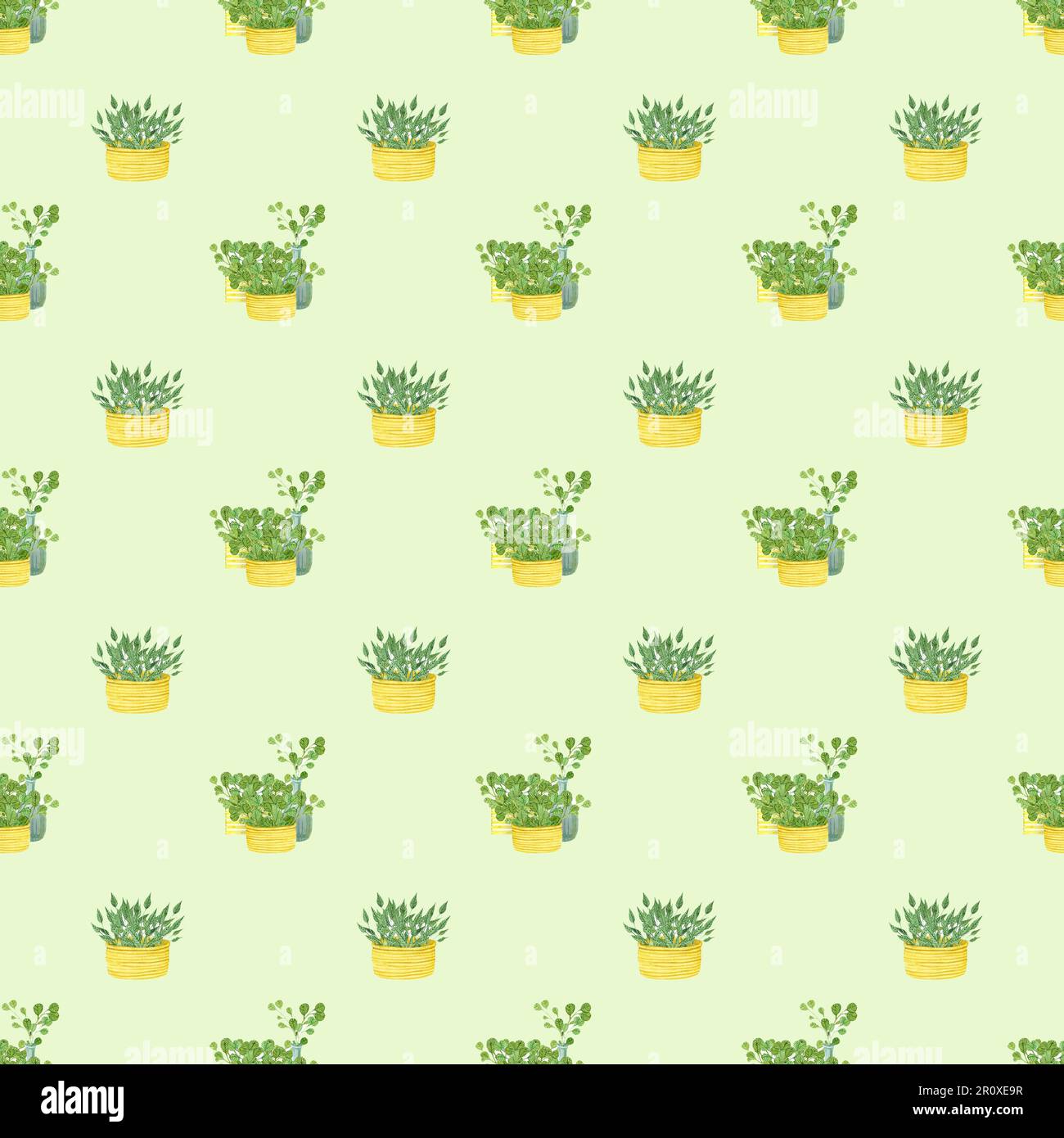 pastoral style seamless watercolor pattern with leaves, baskets ...