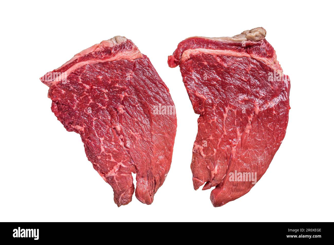 Raw fresh beef meat round steak. Isolated on white background Stock ...