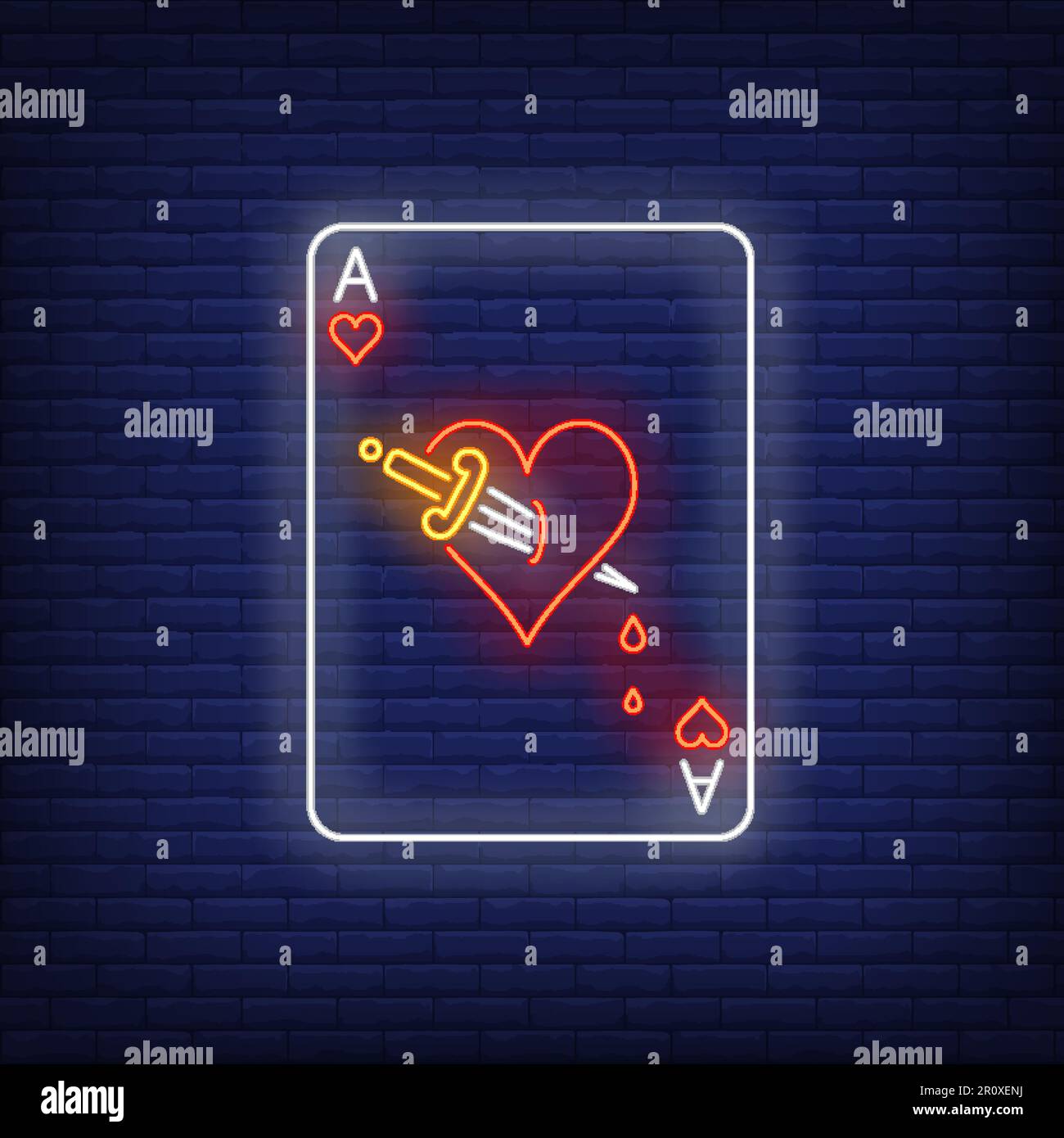 Ace of hearts with dagger playing card neon sign Stock Vector Image ...