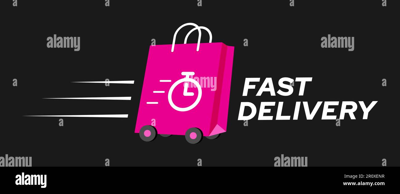 Fast delivery symbol on shopping bag. Flat vector illustration Stock ...