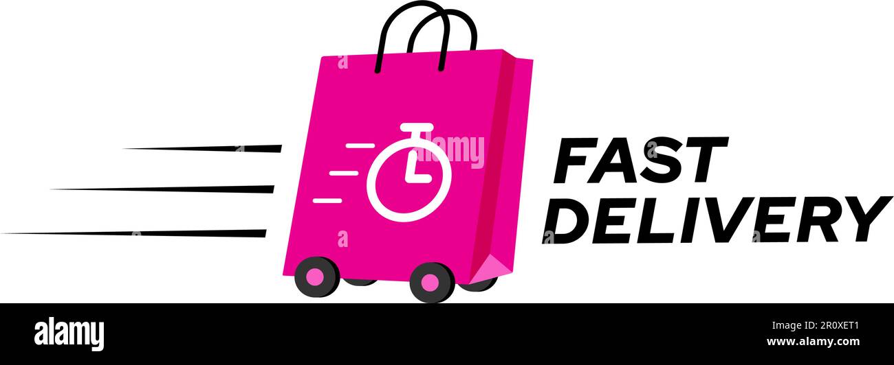 Fast delivery symbol on shopping bag. Flat vector illustration Stock ...