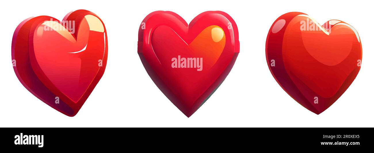 set vector illustration of red heart shape on white background isolate ...